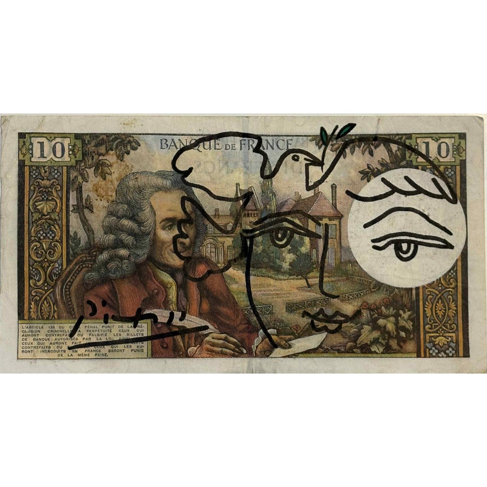 Pablo Picasso (1881 - 1973) bemalet pengeseddel.