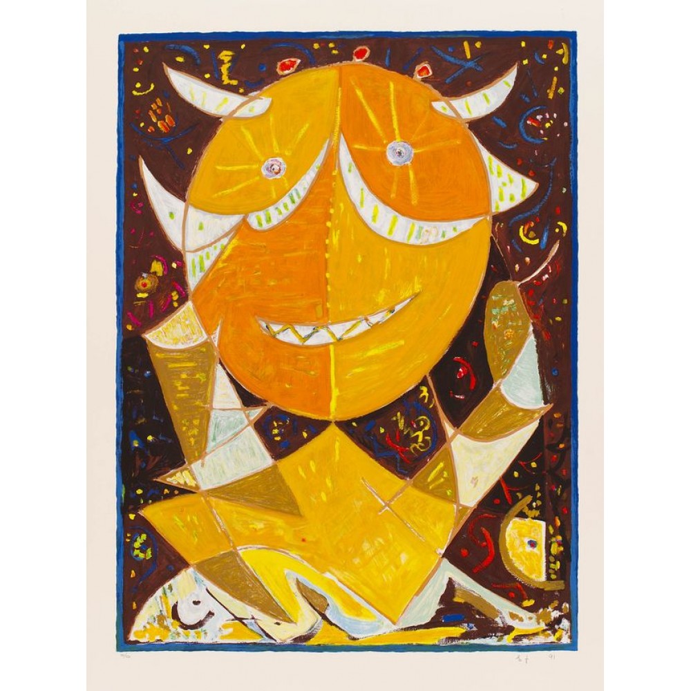 Egill Jacobsen (1910-1998): 'Mask Figure'. Lithograph in colors.