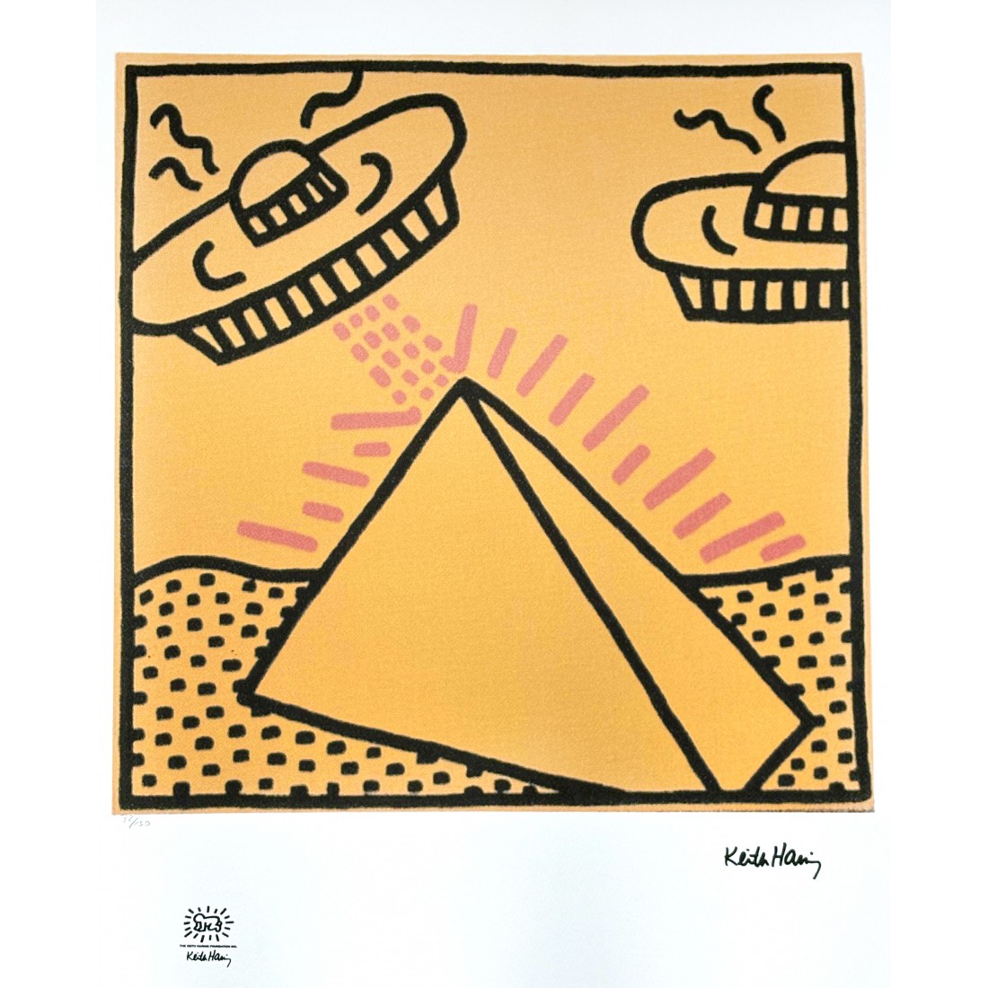 Keith Haring Lithography Pyramid With UFOs 70x50cm