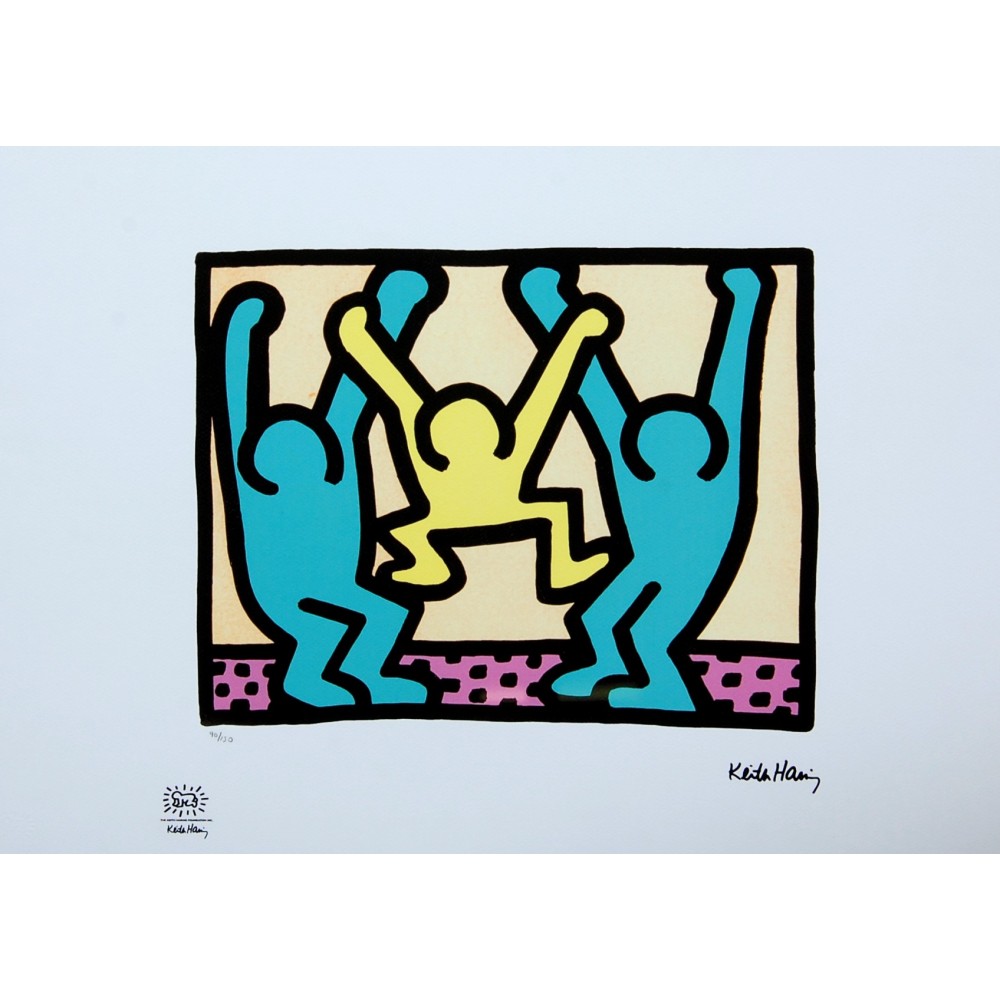 Keith Haring (USA, 1958-1990) "Pop-Art", print signed with logo no. 90/ ...