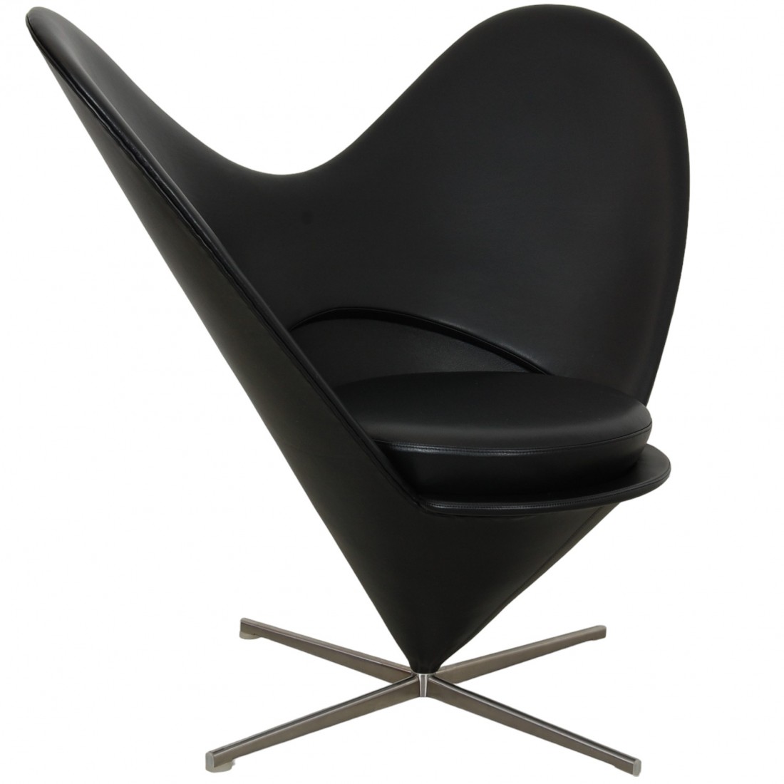 Verner Panton Heart cone chair in black leather